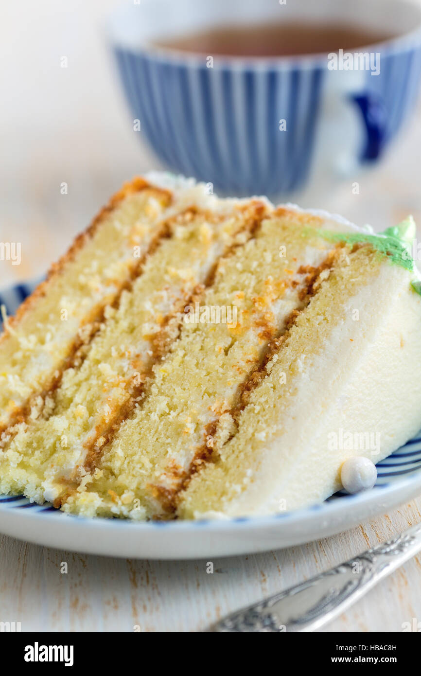 Piece of lemon-ginger cake for tea Stock Photo - Alamy