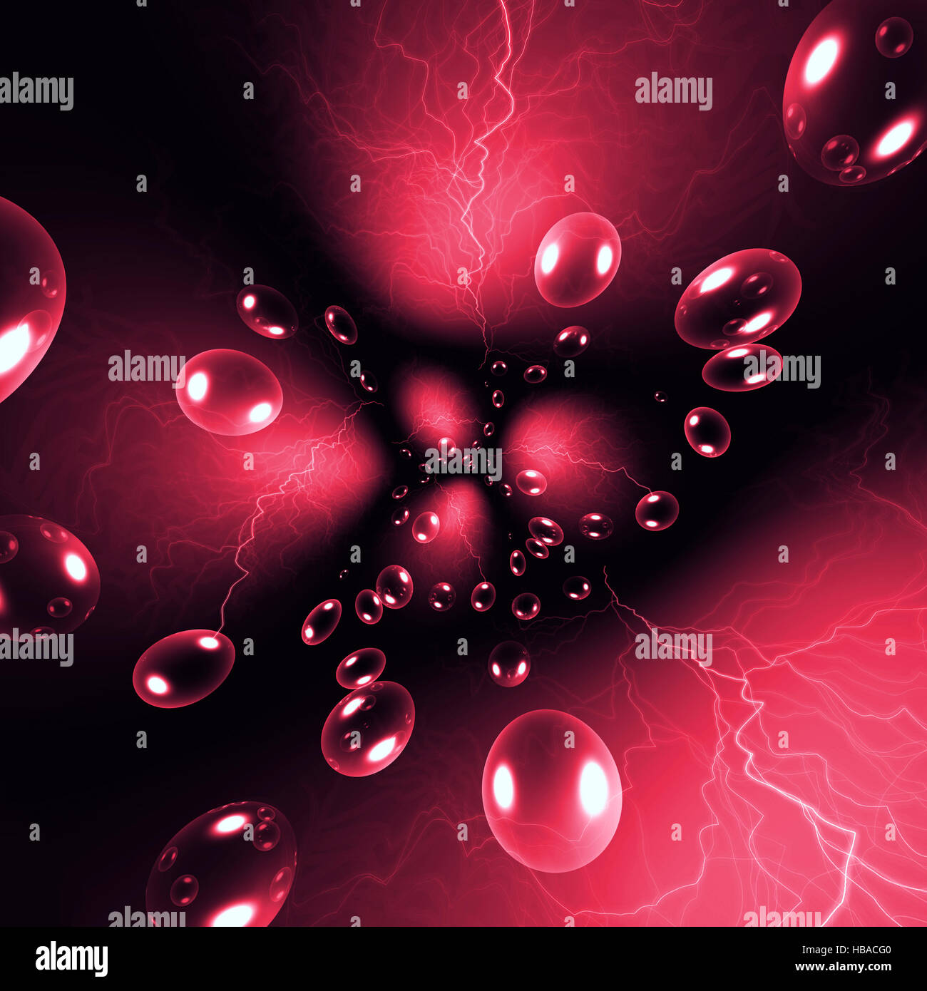 Magic background with bubbles and lightning Stock Photo - Alamy