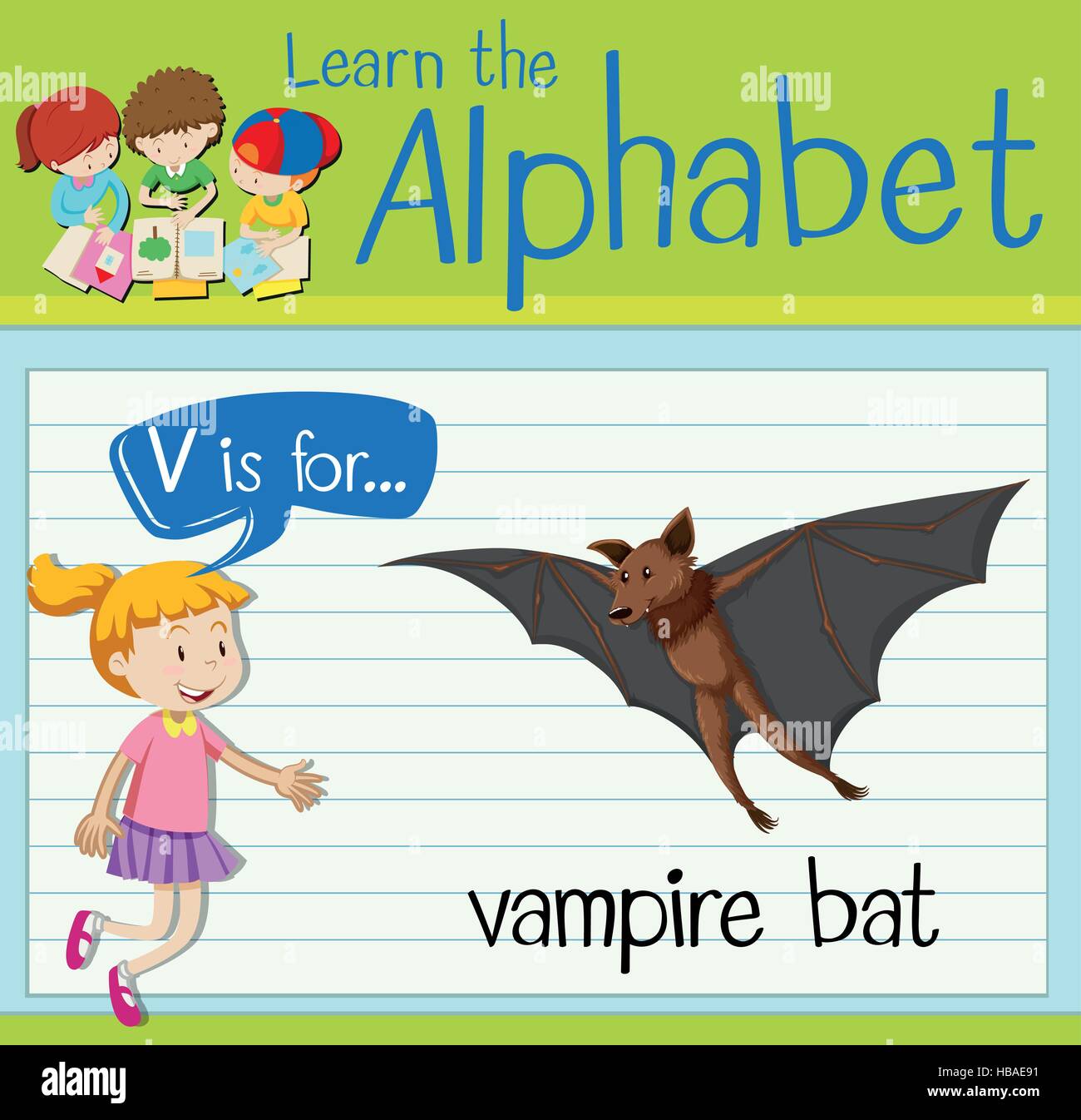 Flashcard letter V is for vampire bat illustration Stock Vector Image ...