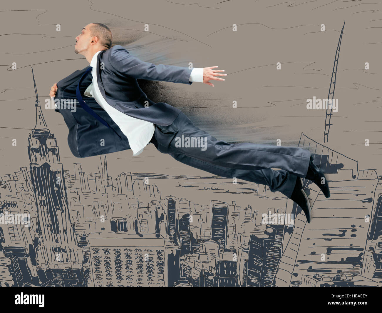 Businessman flying above the city Stock Photo - Alamy