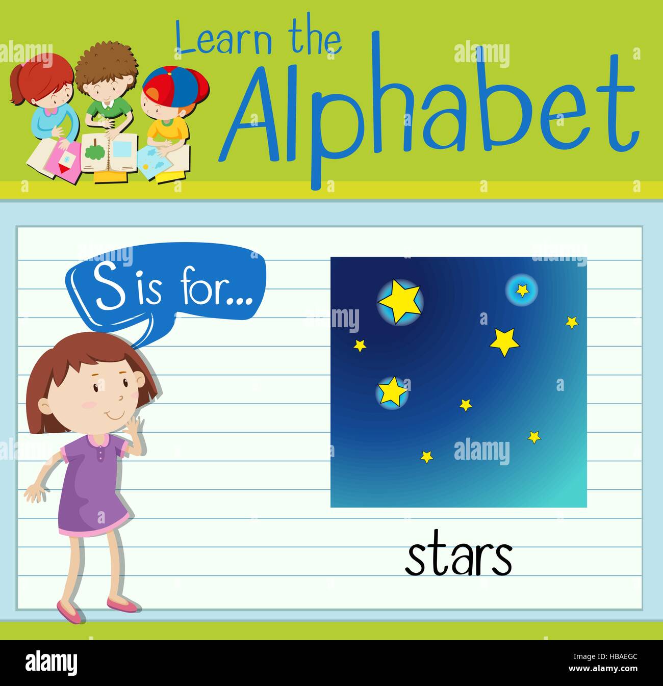 Flashcard letter S is for stars illustration Stock Vector Image & Art ...