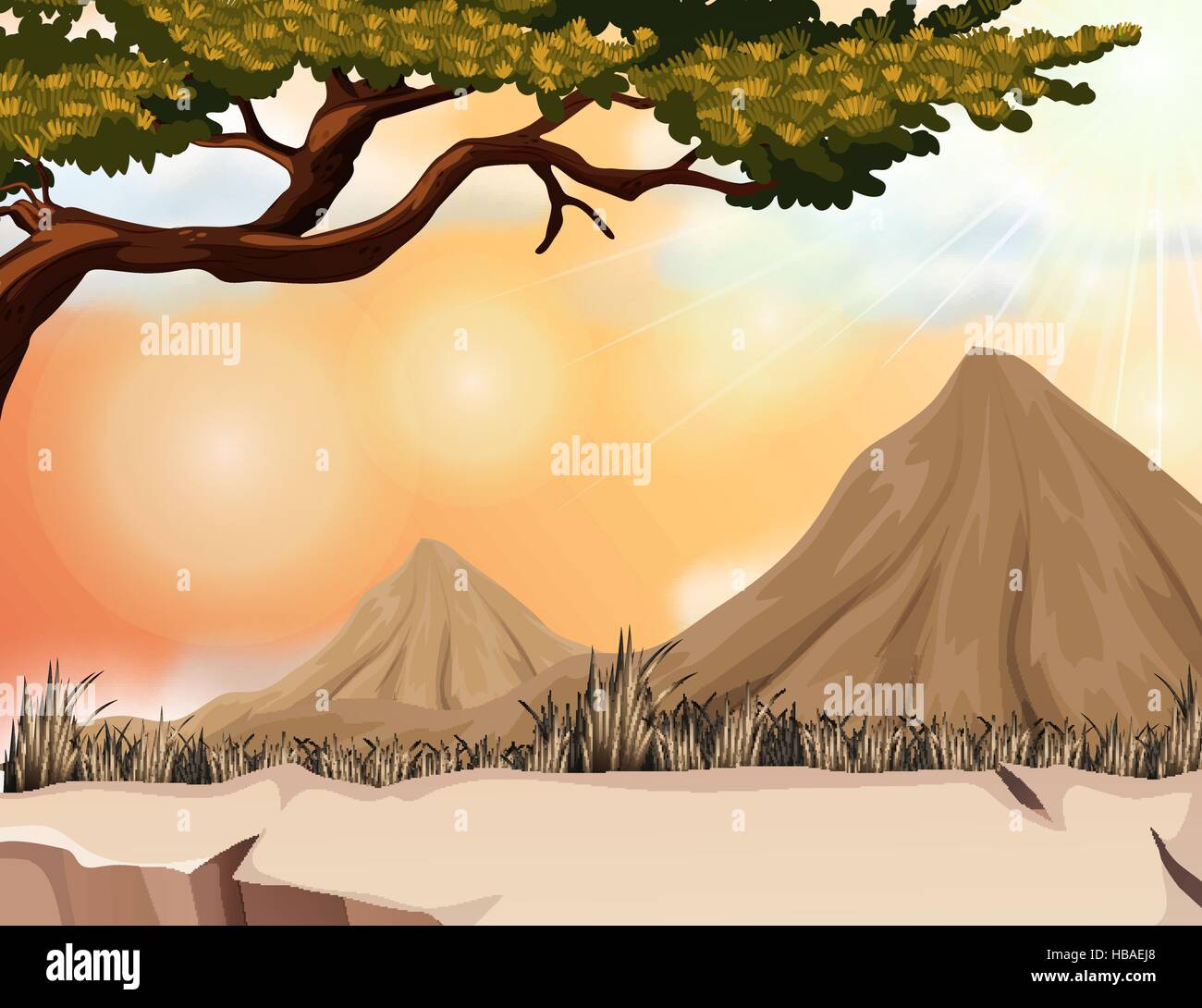 Nature scene with mountain and tree illustration Stock Vector Image ...