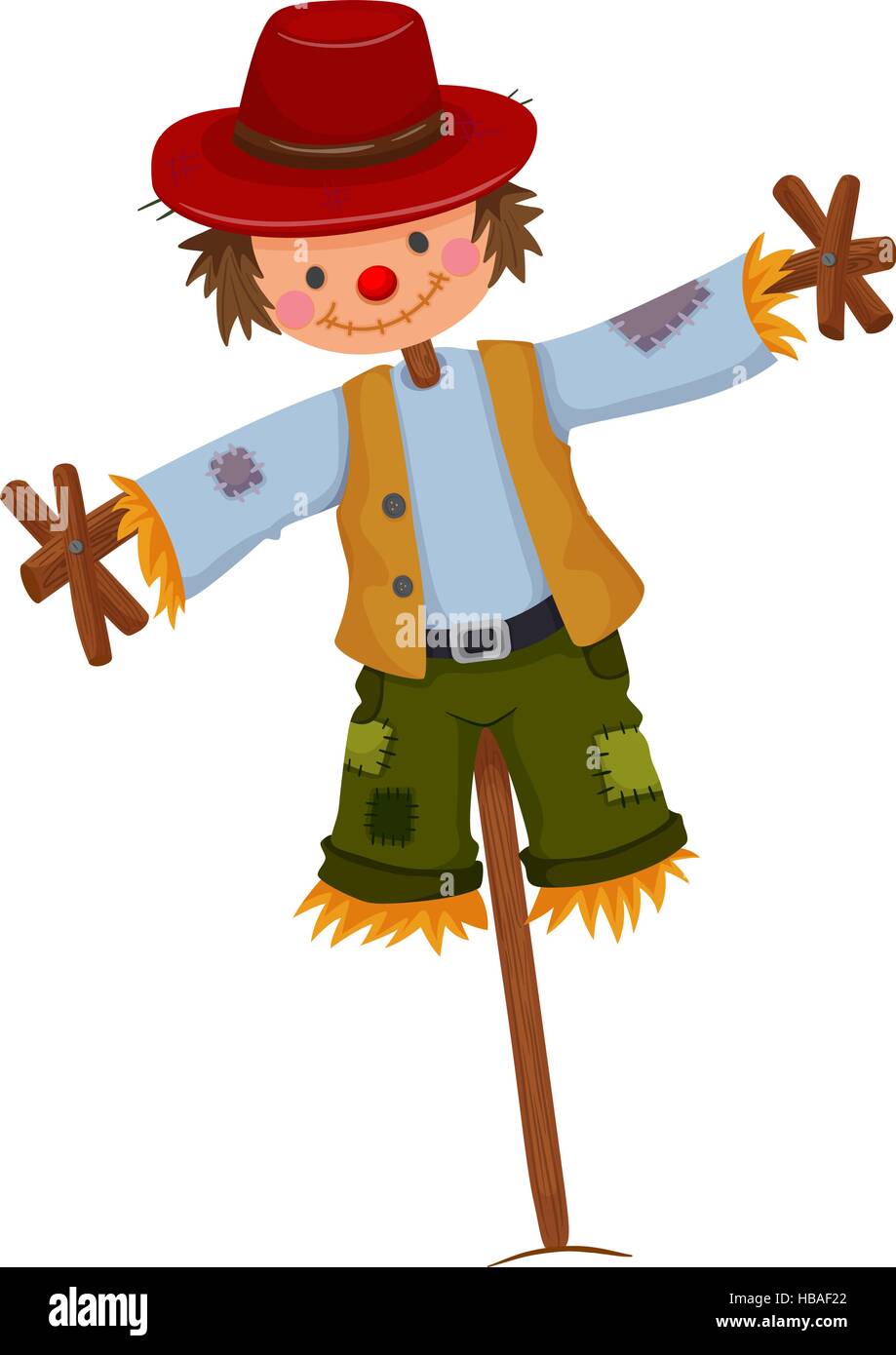Scarecrow wearing red hat and vest illustration Stock Vector Image ...