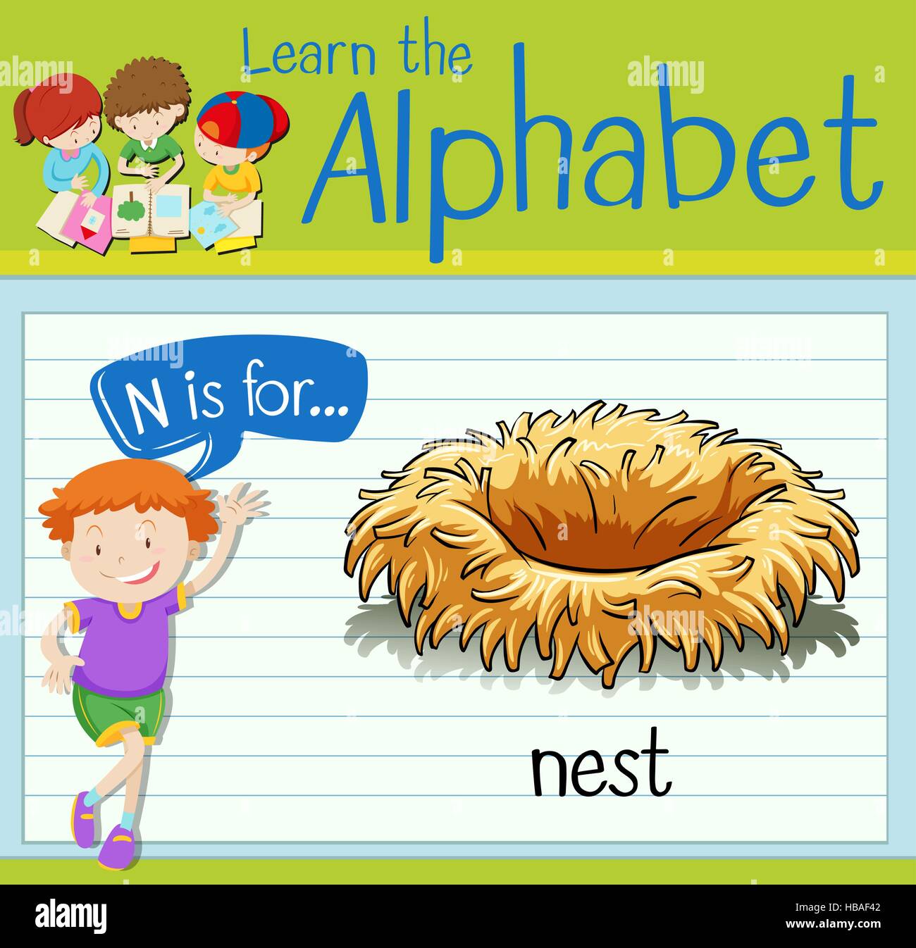 Flashcard letter N is for nest illustration Stock Vector Image & Art ...