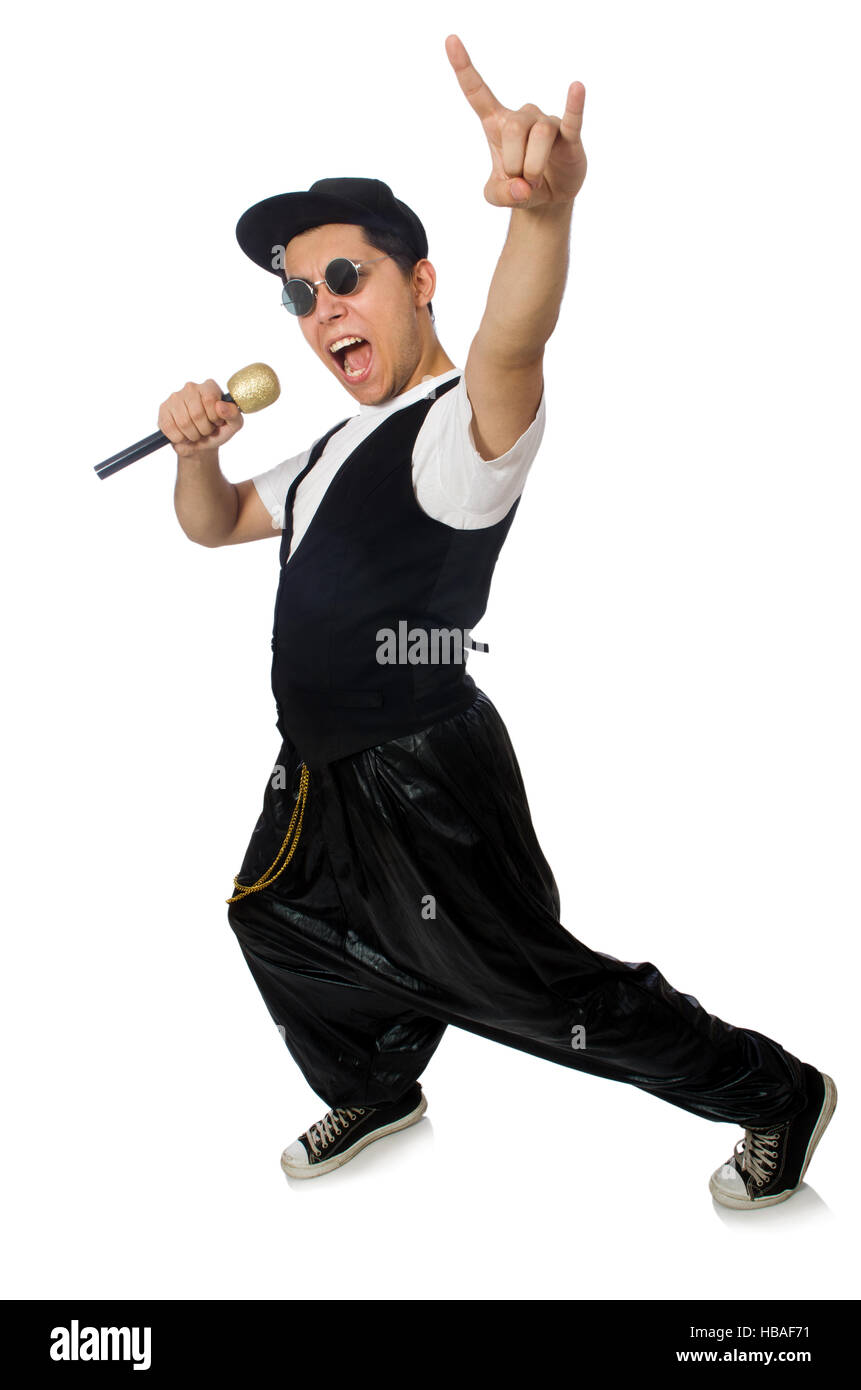 Funny young man dancing isolated on white Stock Photo - Alamy