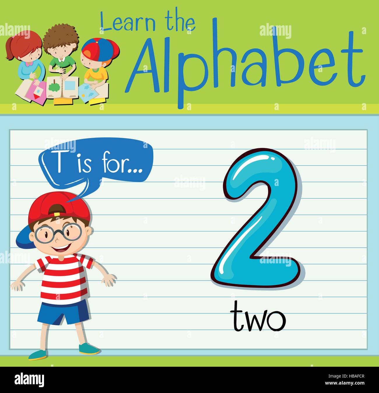 Flashcard letter T is for two illustration Stock Vector Image & Art - Alamy