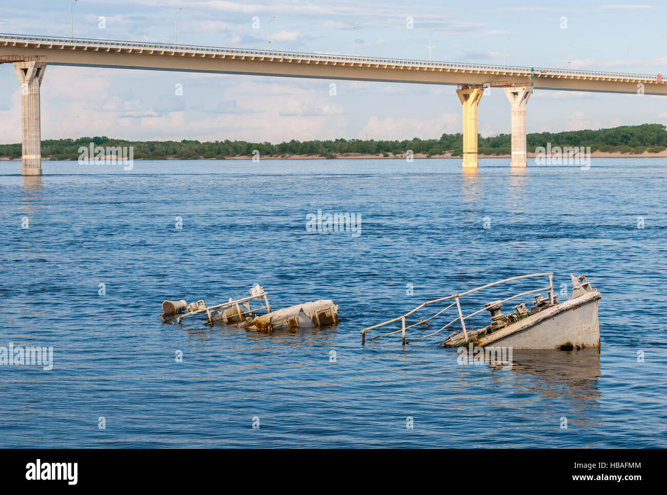 Sinking vessel in a river Stock Photo - Alamy