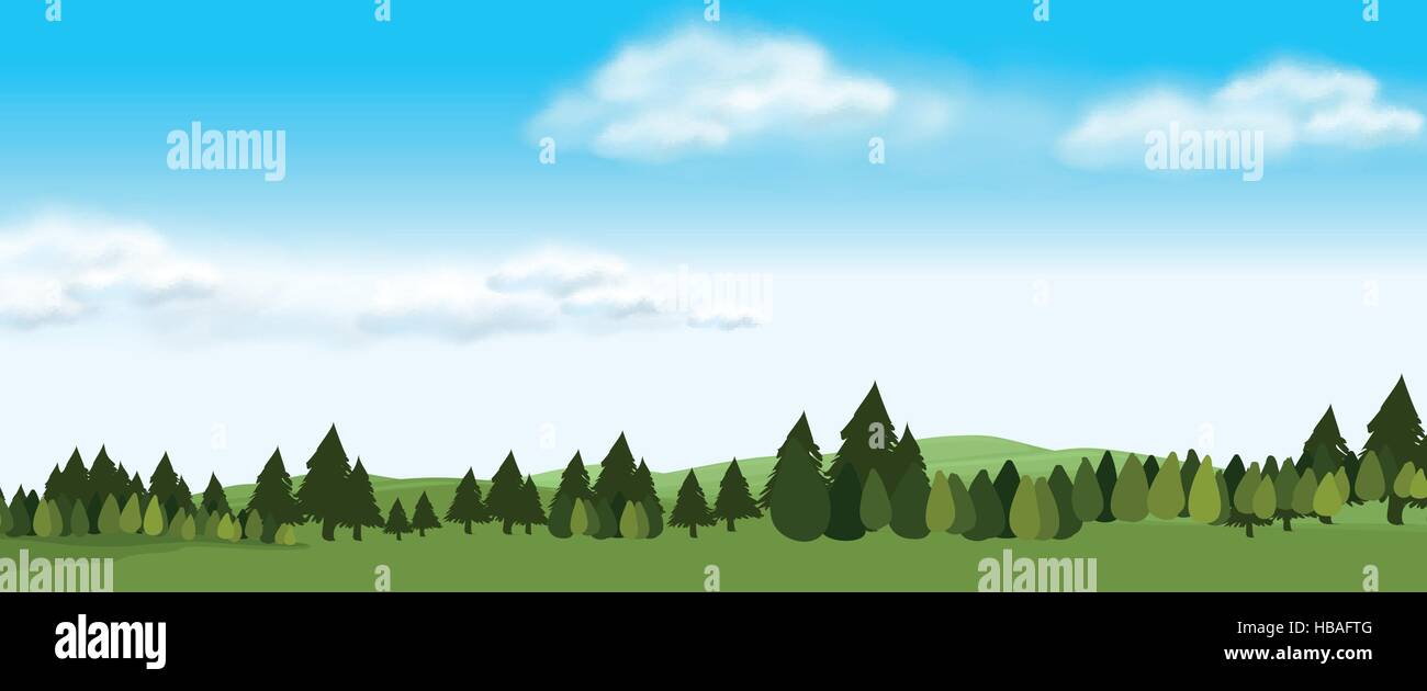 Nature scene with green field illustration Stock Vector Image & Art - Alamy