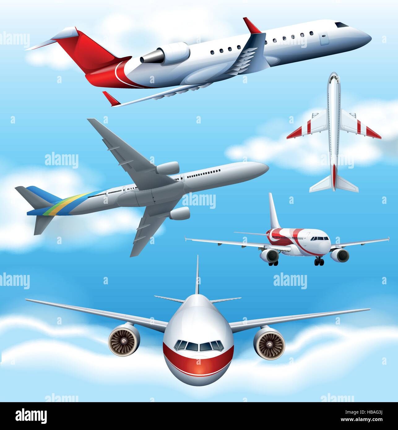 Many airplanes flying in the sky illustration Stock Vector Image & Art ...