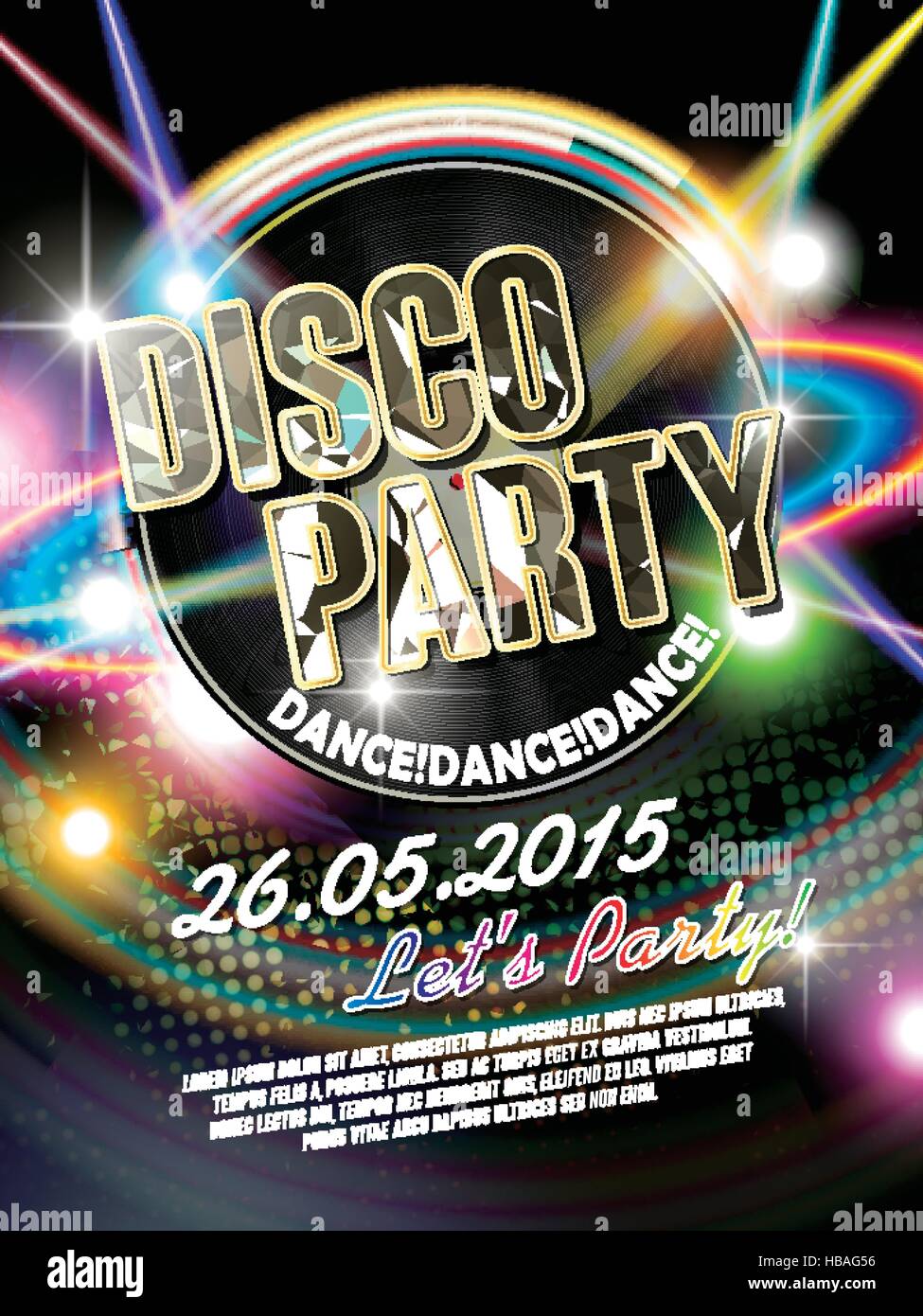 gorgeous disco party poster with retro vinyl record and laser light on ...