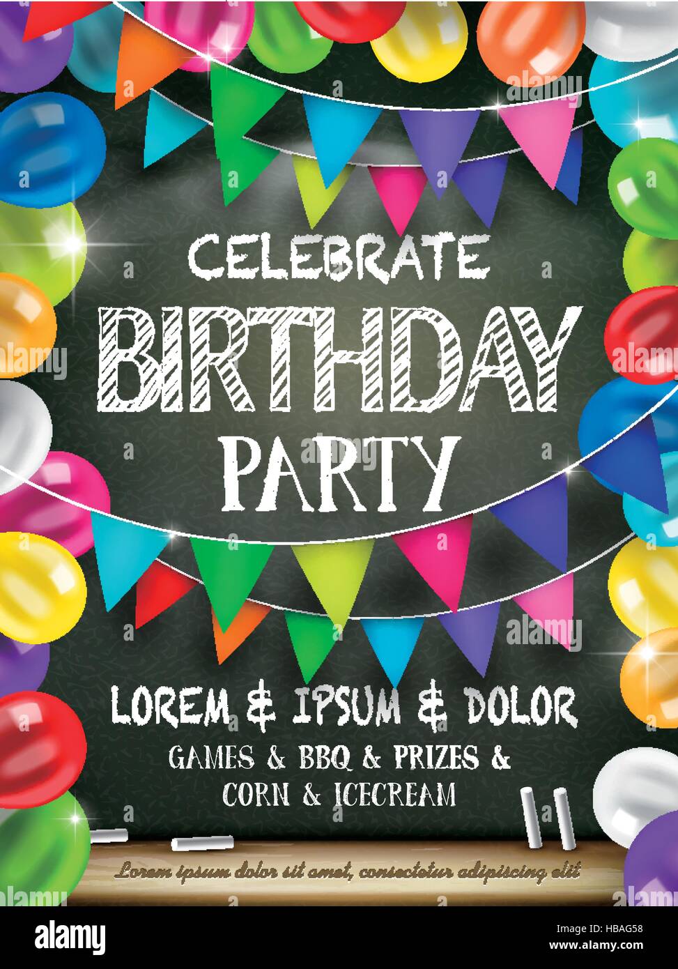 attractive birthday celebration party poster with colorful balloons ...