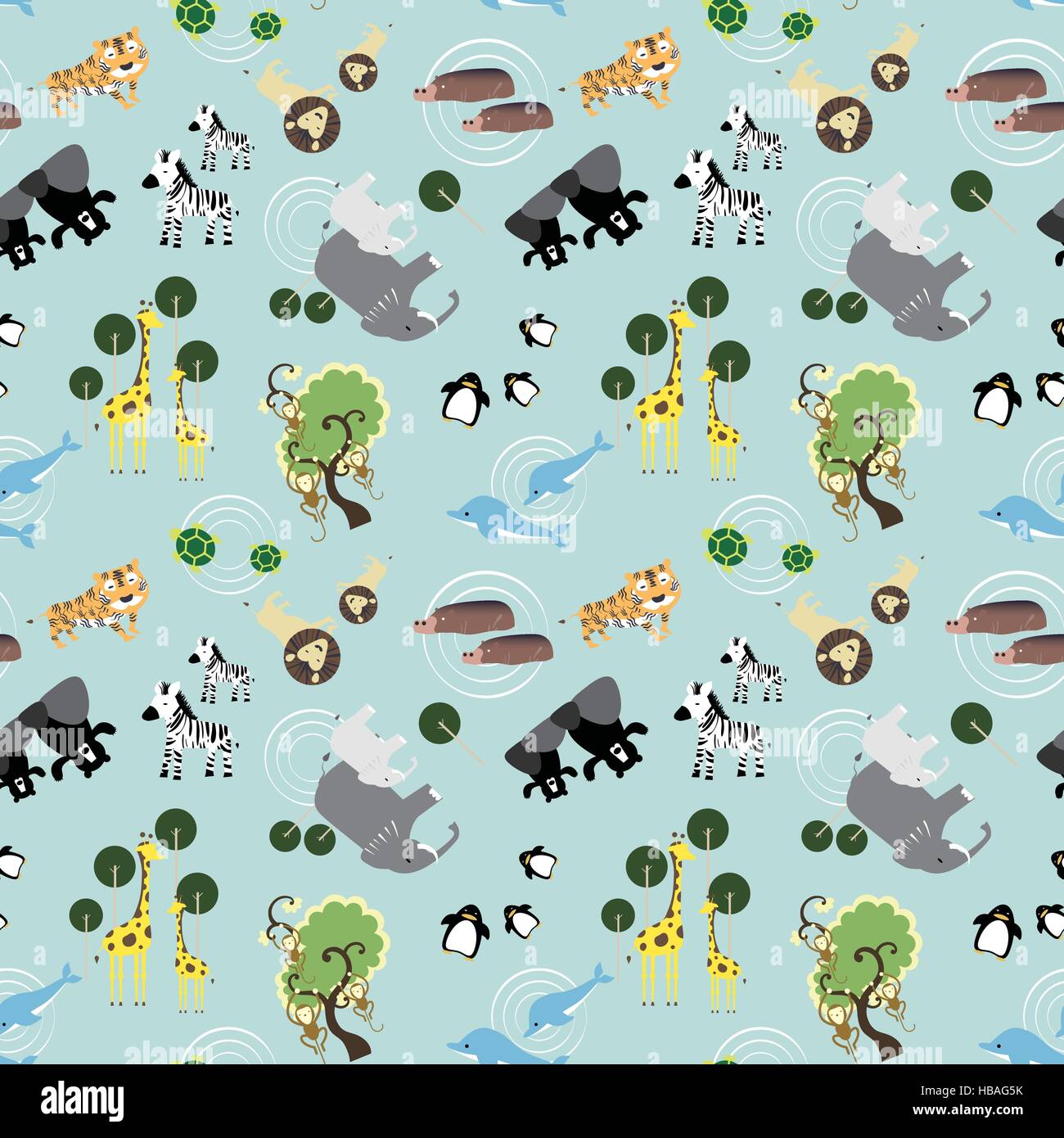 lovely seamless background with adorable animals in flat design Stock ...