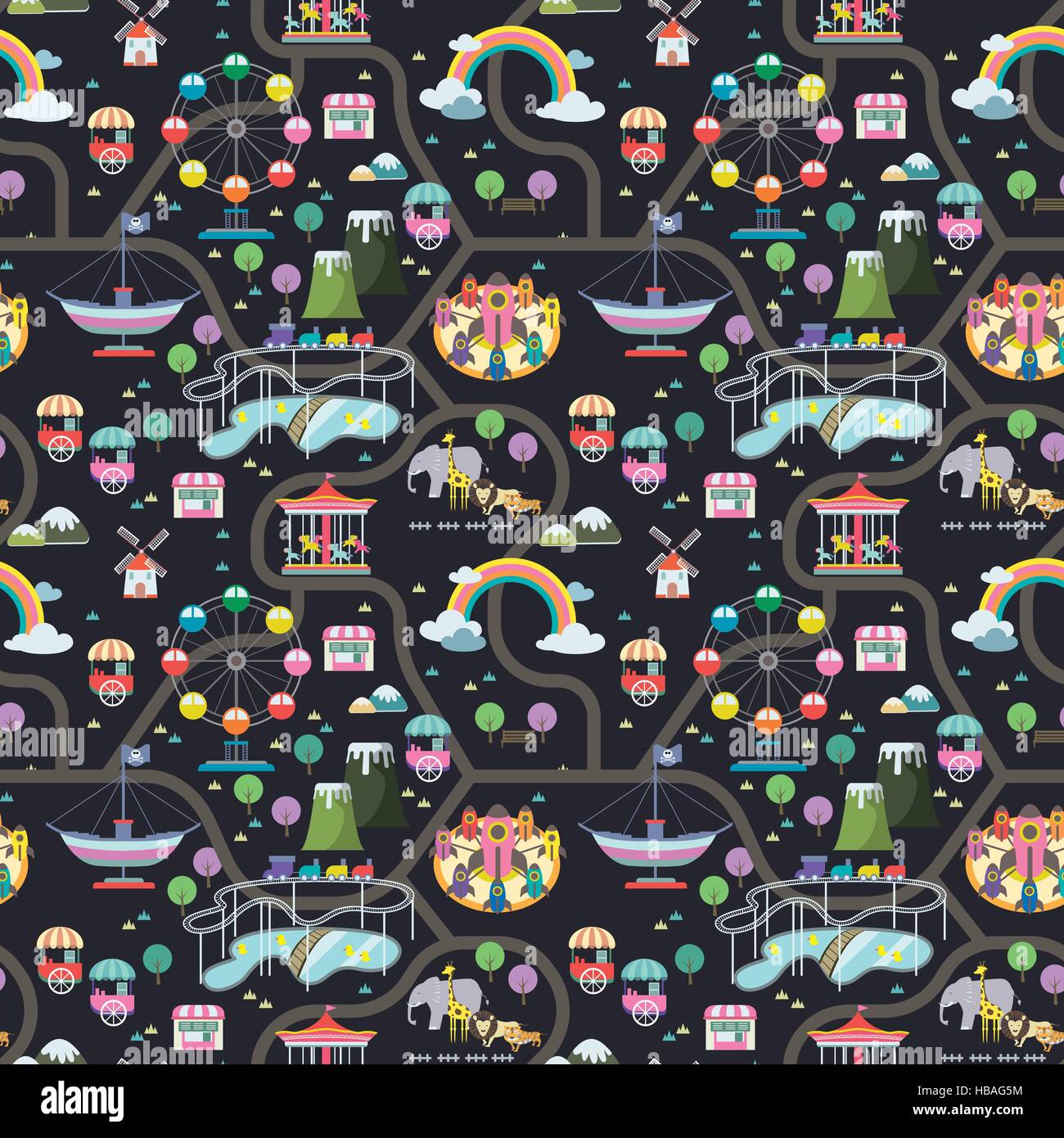 vivid amusement park seamless background in flat design Stock Vector ...