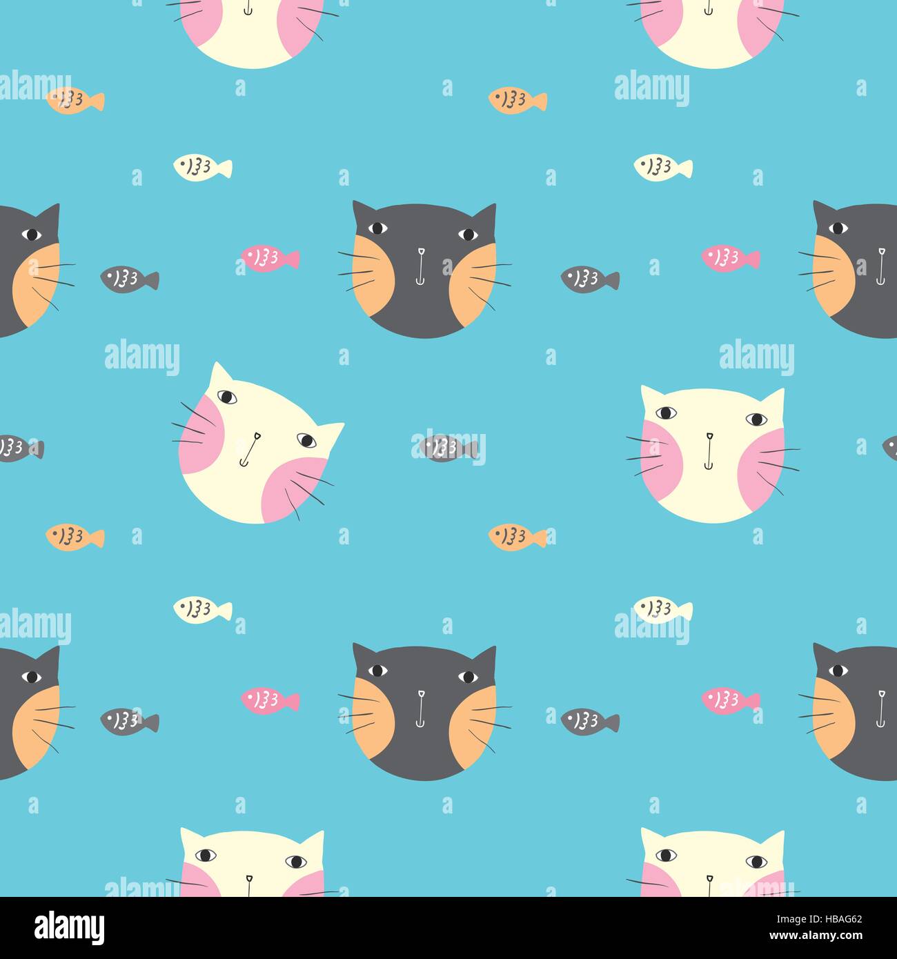 adorable hand drawn colorful cat seamless background Stock Vector Image ...