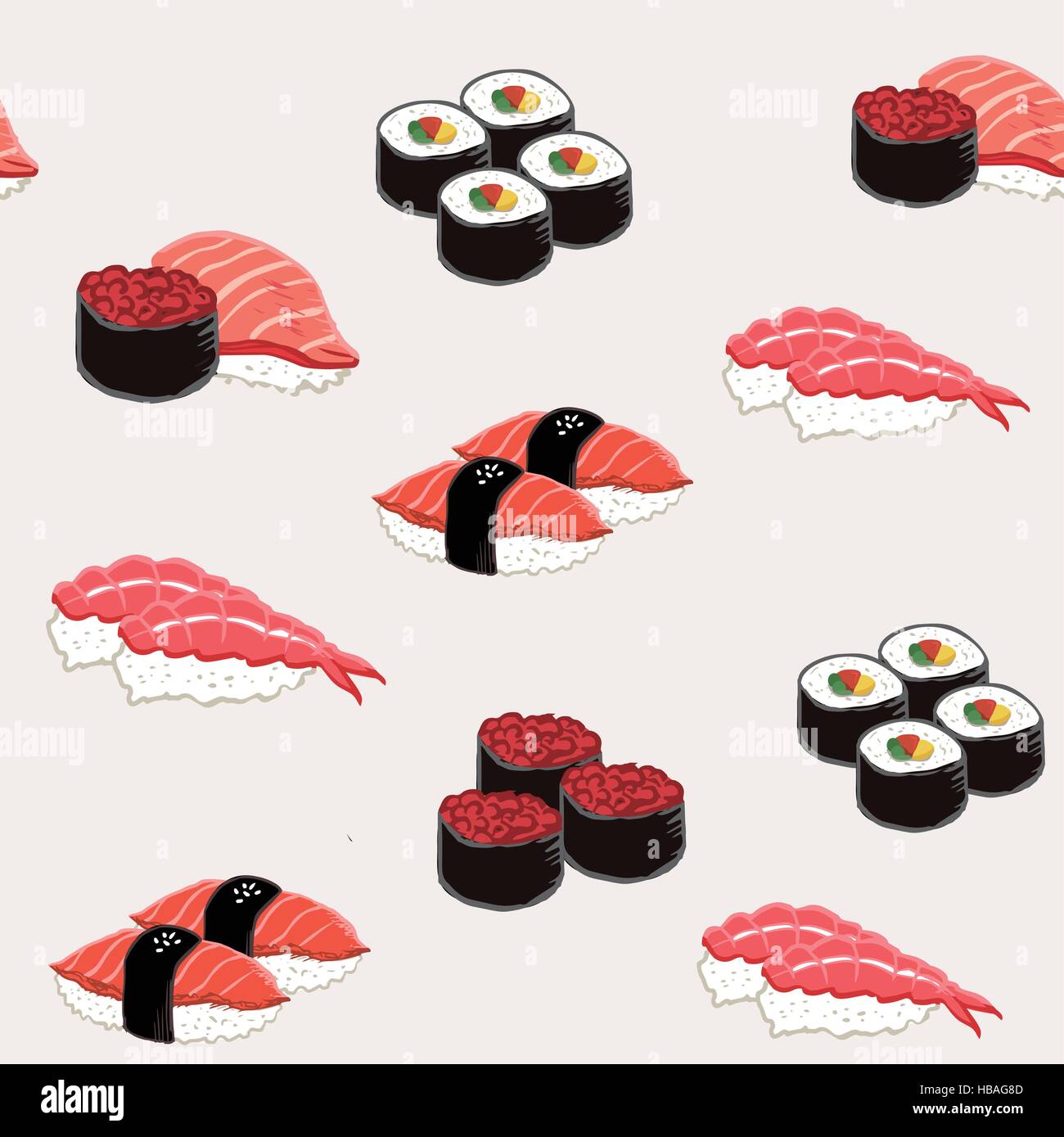 attractive sushi collection set seamless background over white Stock ...