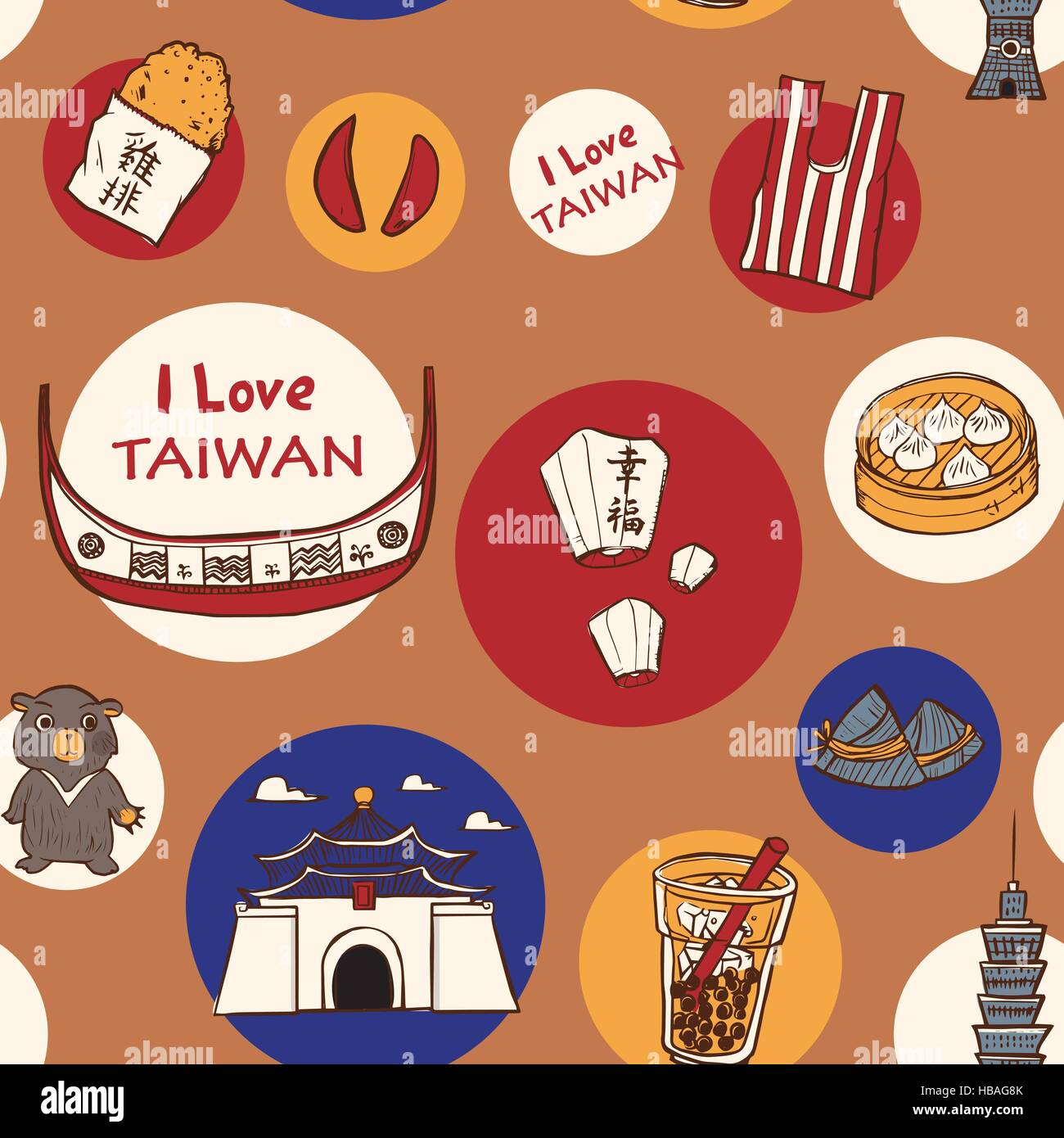 lovely hand drawn travel concept background with landmarks and popular ...