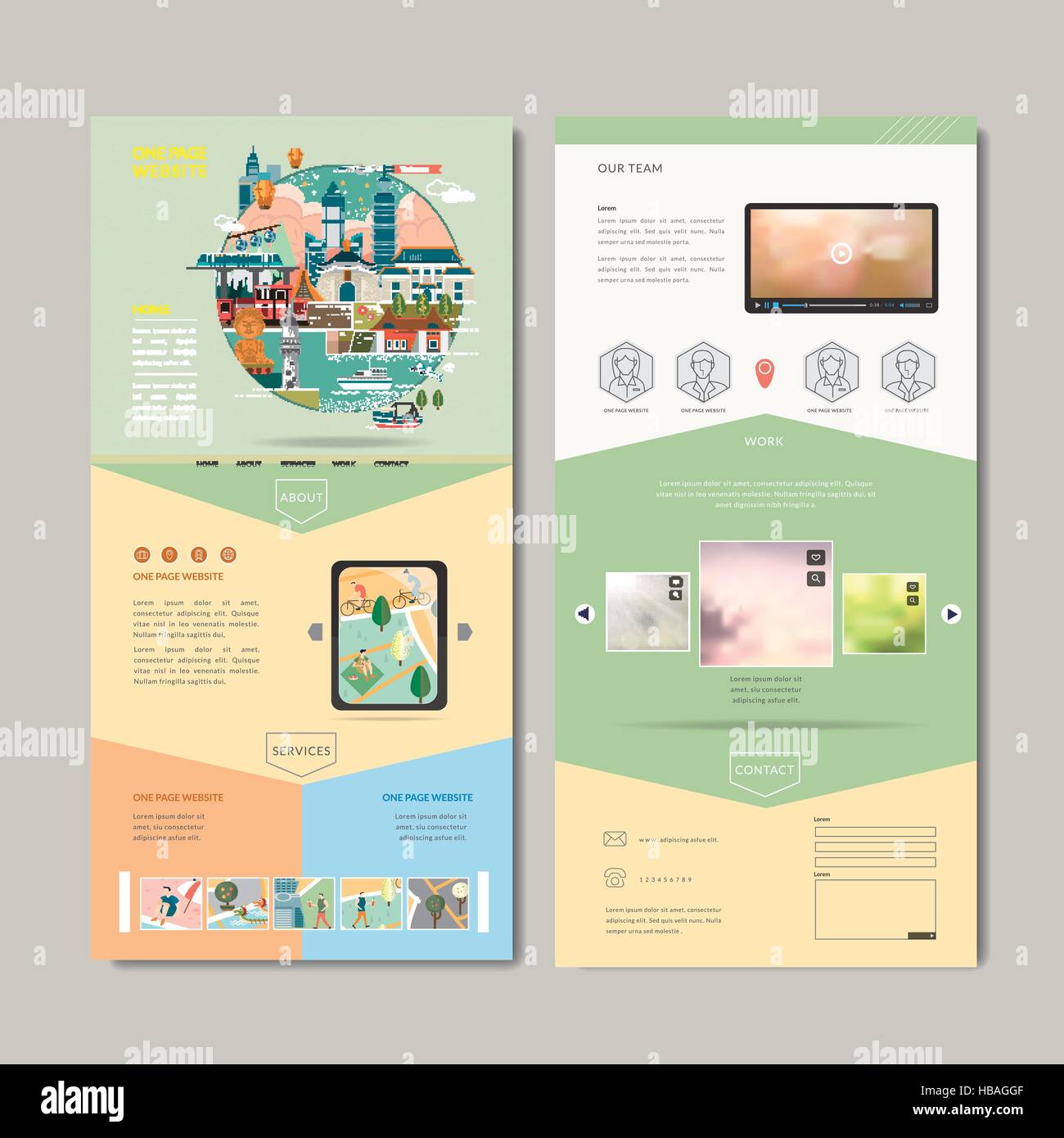 adorable one page web design in flat style Stock Vector Image & Art - Alamy