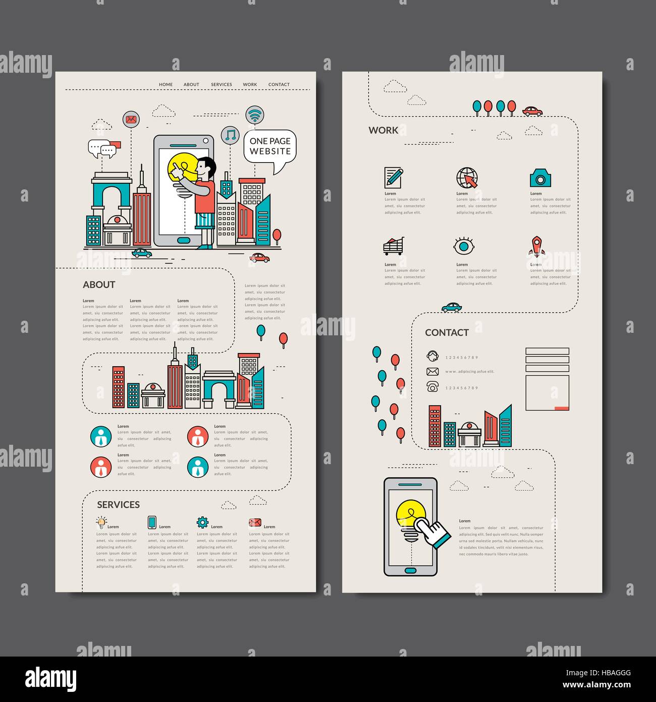 adorable one page web design in thin line style Stock Vector Image ...