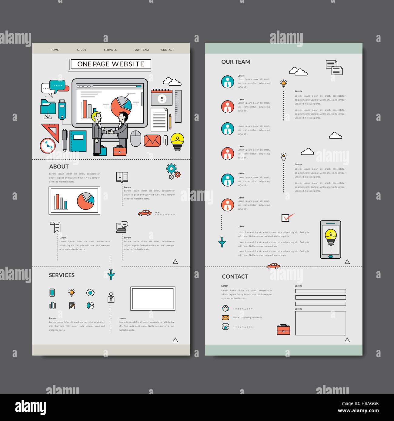 adorable one page web design in thin line style Stock Vector Image ...