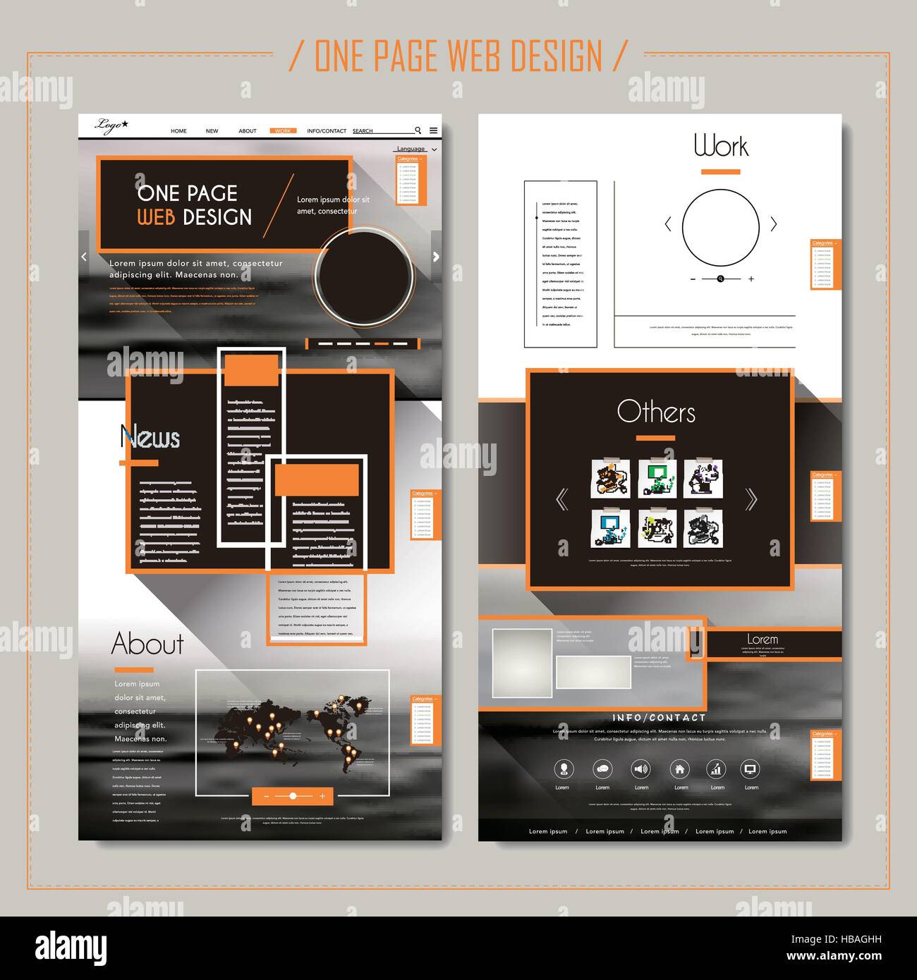 modern one page web design with geometric elements and blurred ...