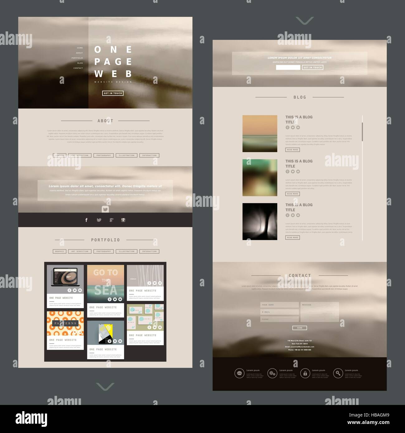 modern one page website design template with blurred background Stock ...