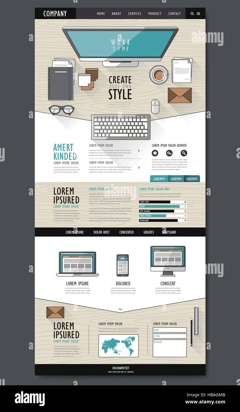 modern one page website design template with workplace essentials Stock ...