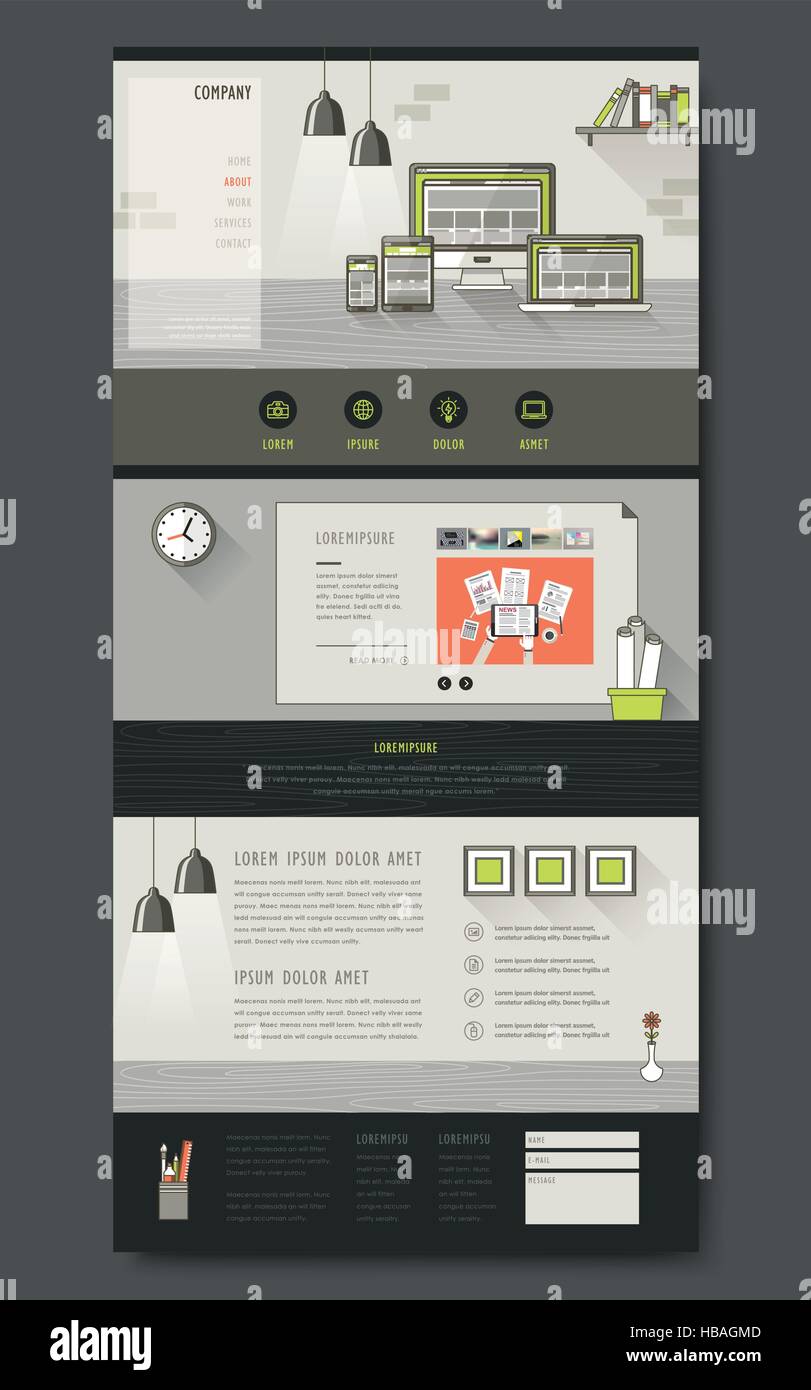 modern one page website design template with workplace essentials Stock ...