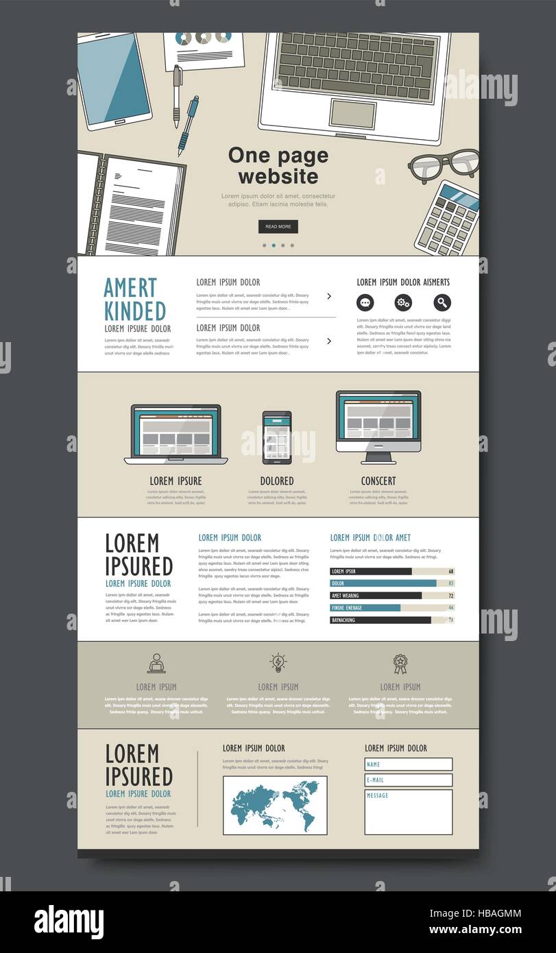 modern one page website design template with workplace essentials Stock ...