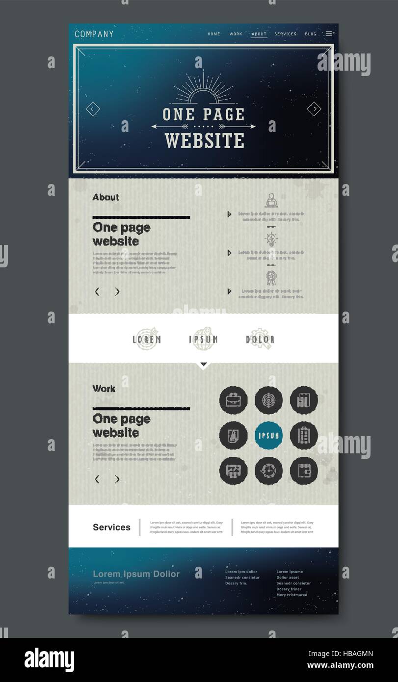 trendy one page website design template with starry night Stock Vector ...