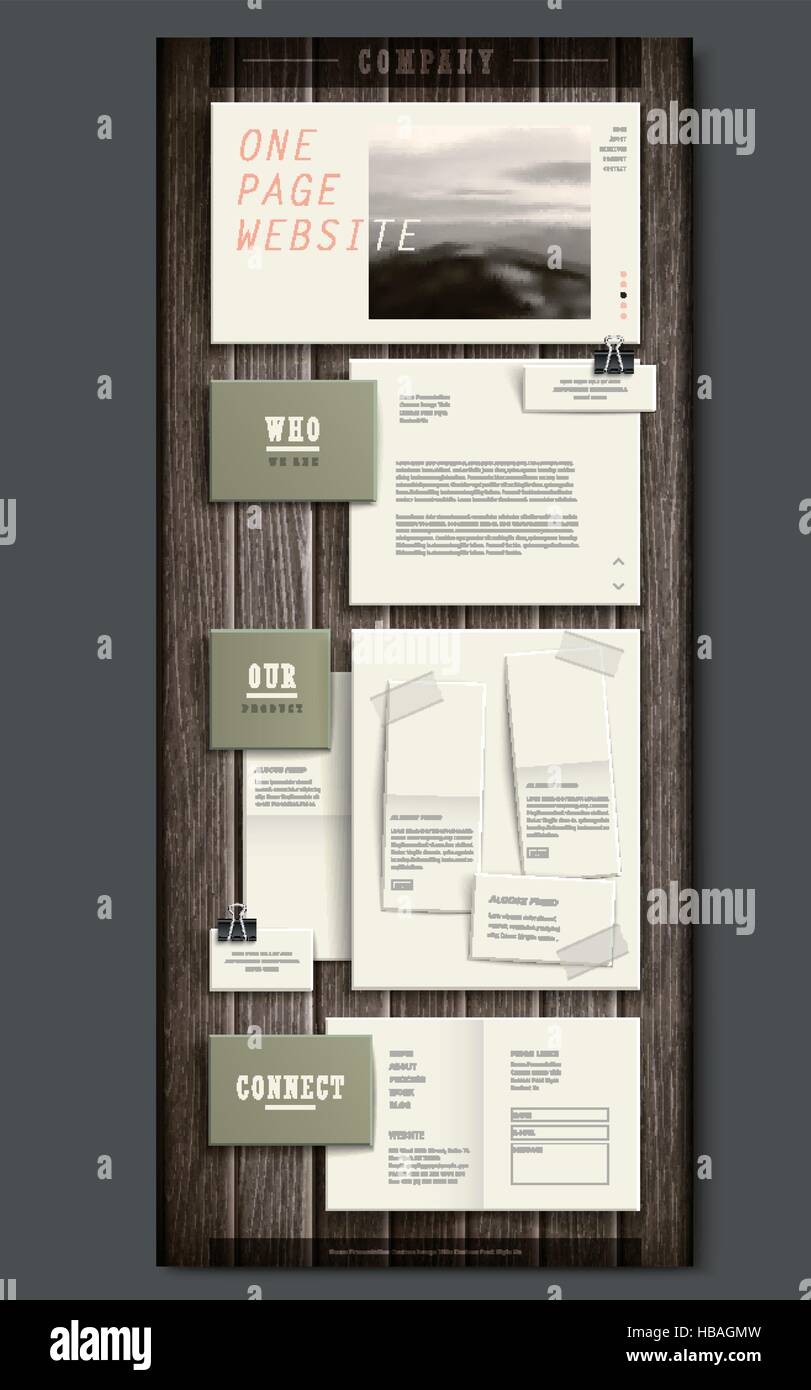 contemporary one page website design template with wooden plate ...