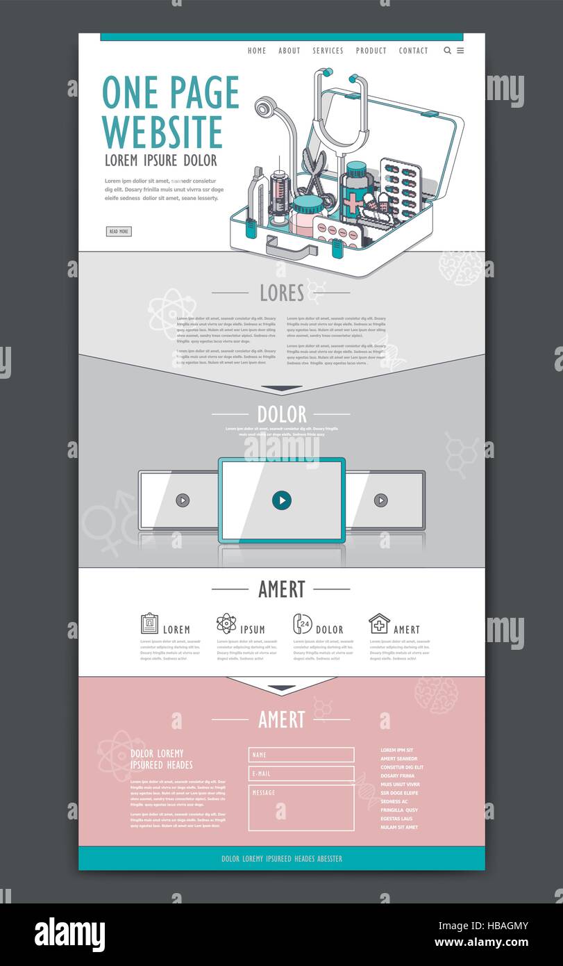 medical one page website design template with first aid kit Stock ...