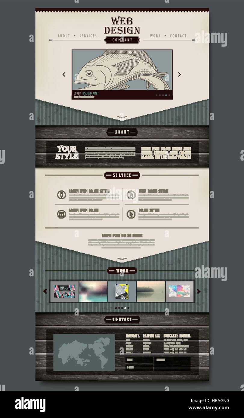 contemporary one page website design template with wooden plate ...