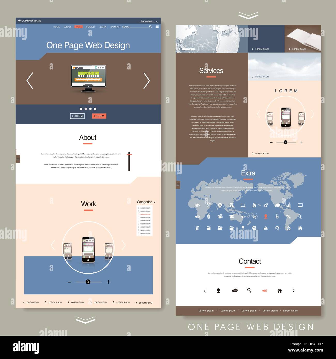 modern one page website design template in flat style Stock Vector ...