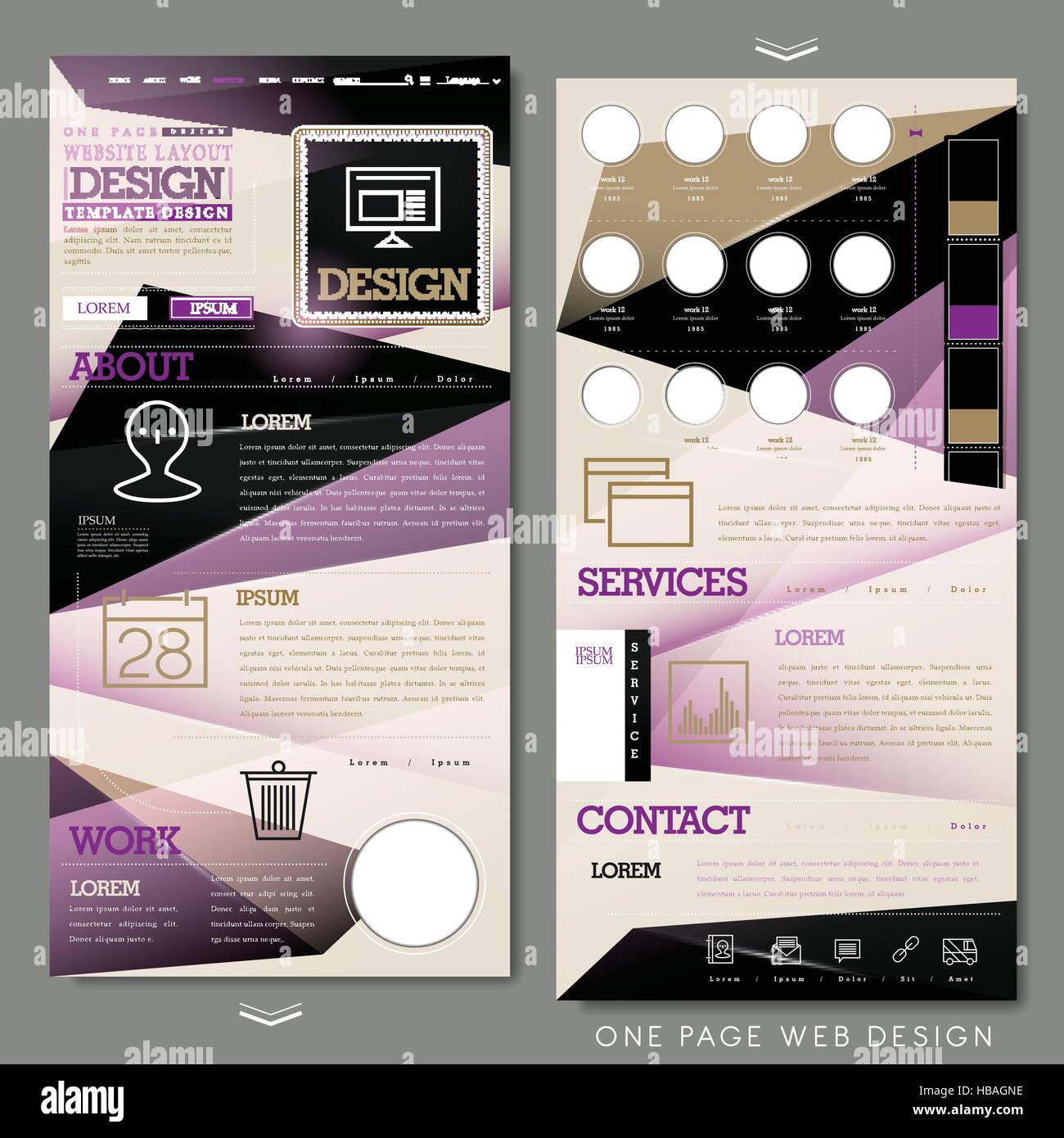 geometric one page website design template in flat style Stock Vector ...