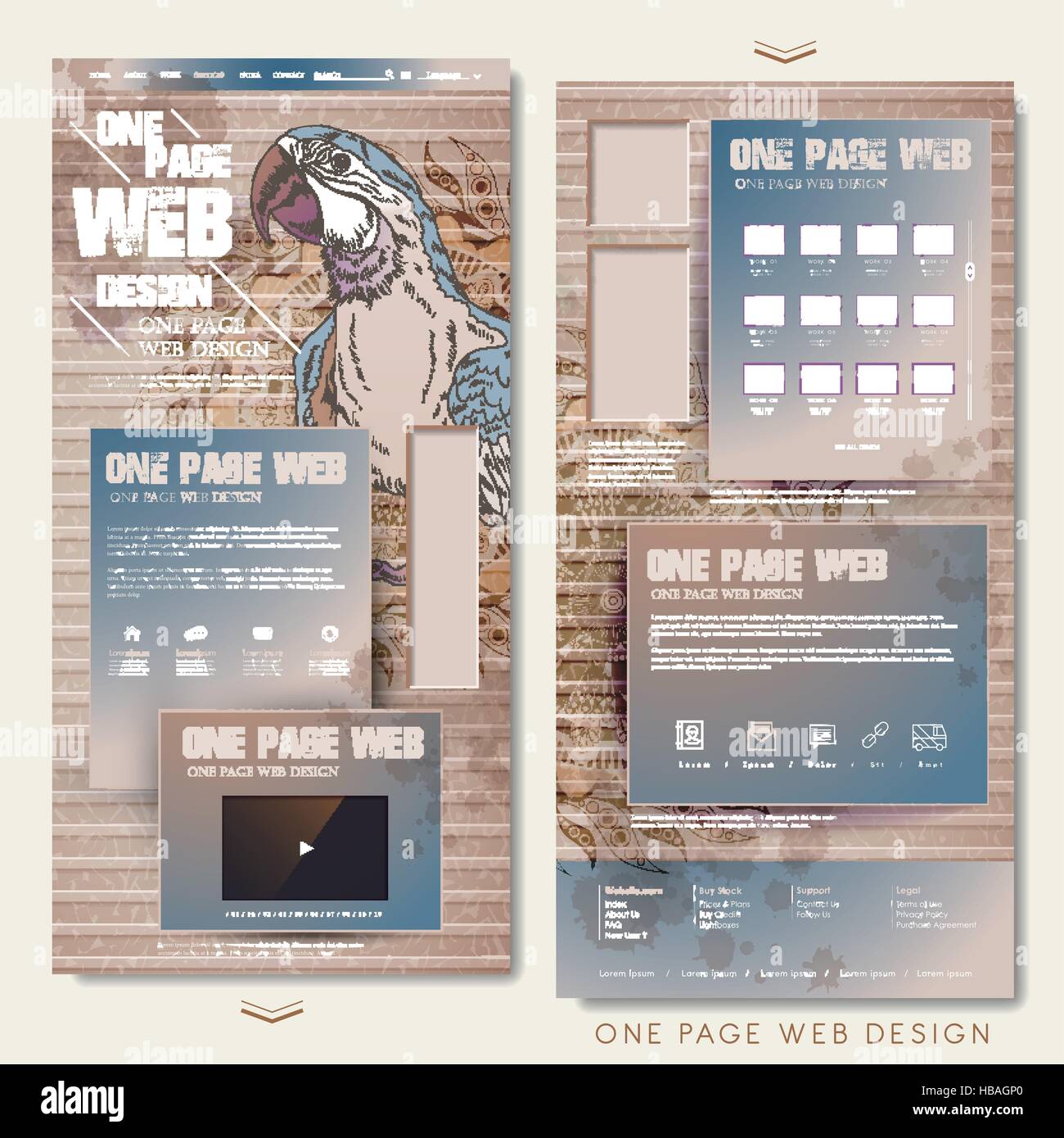 retro one page website design template with parrot sketch Stock Vector ...