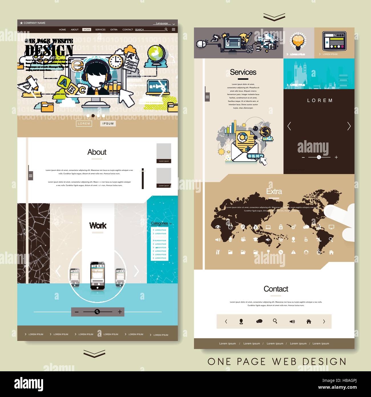 modern one page website design template in flat design Stock Vector ...