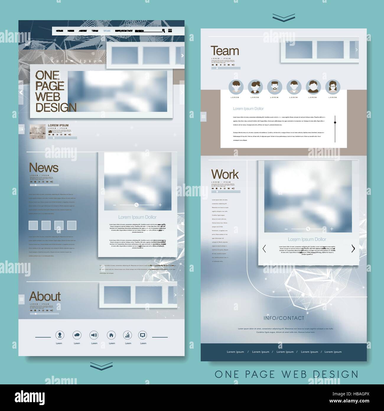 trendy one page website design template with blurred background Stock ...