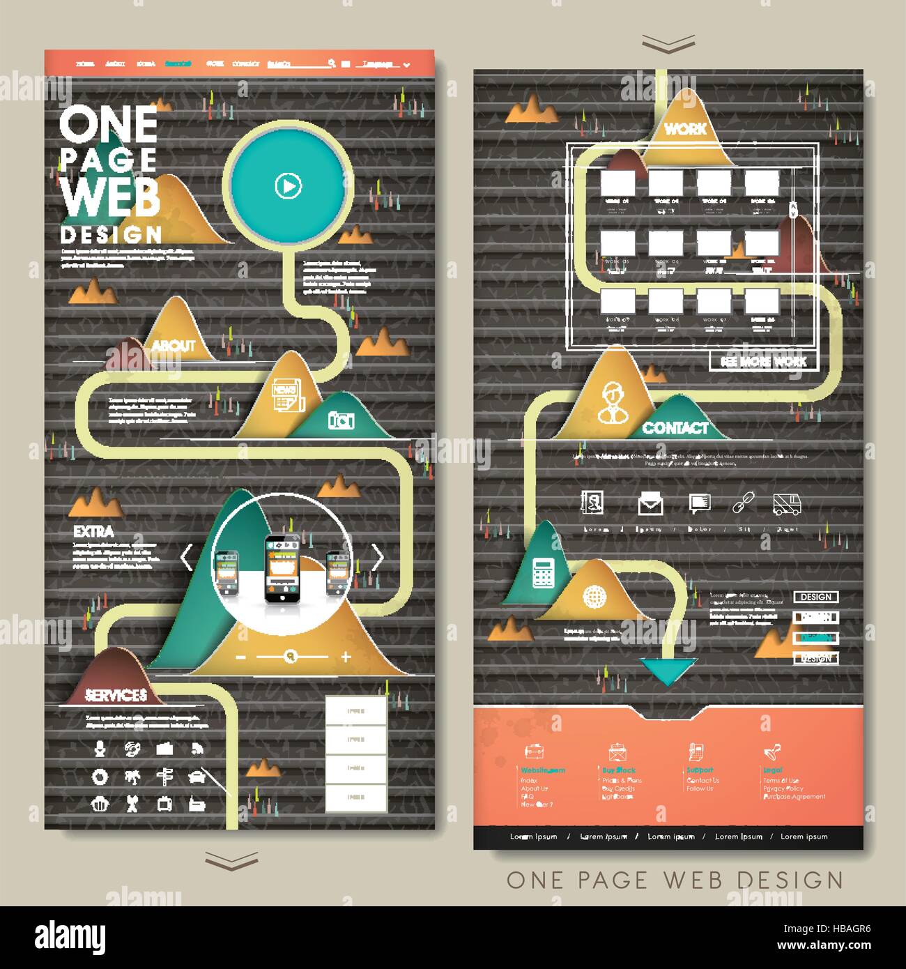 creative one page website design template with paper craft mountains ...