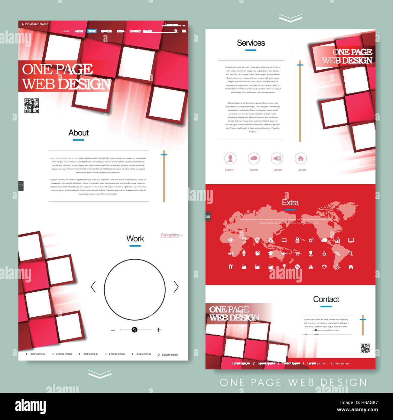 trendy one page website design template with paper grid elements Stock ...
