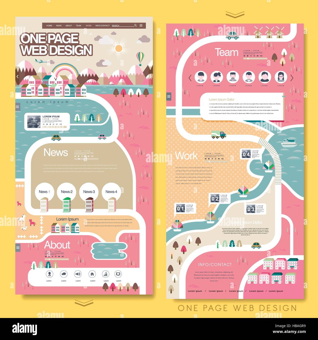 lovely one page website design template in flat design Stock Vector ...