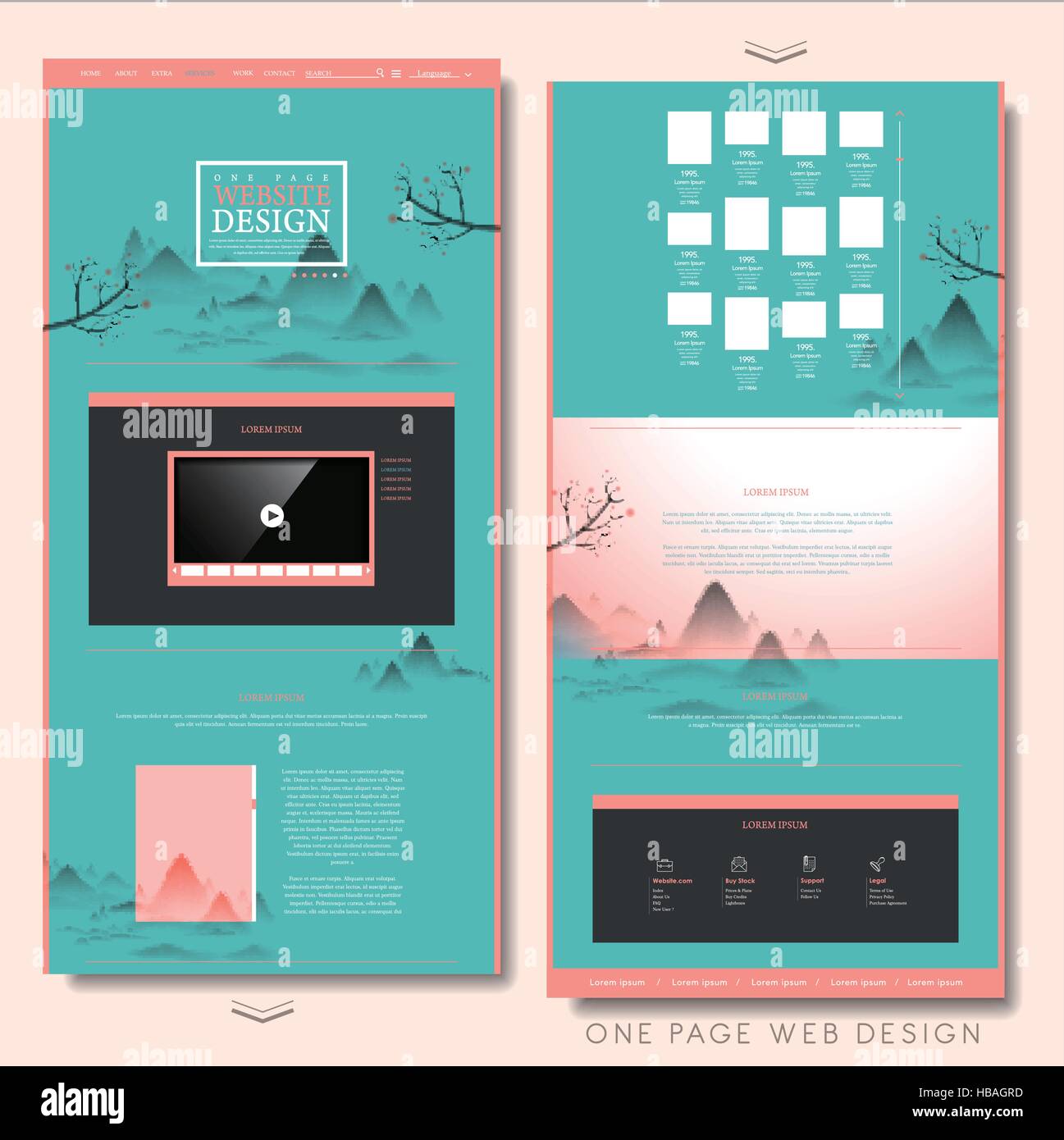 creative one page website design template in landscape painting style ...