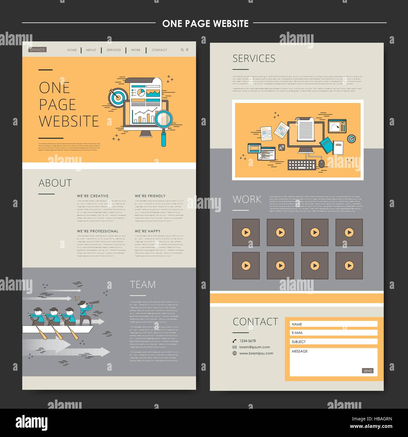business concept one page website design template in flat style Stock ...