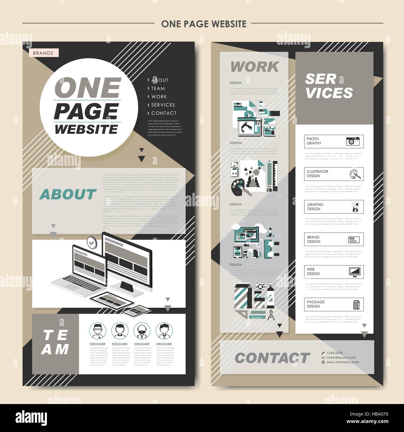geometric one page website design template in flat style Stock Vector ...