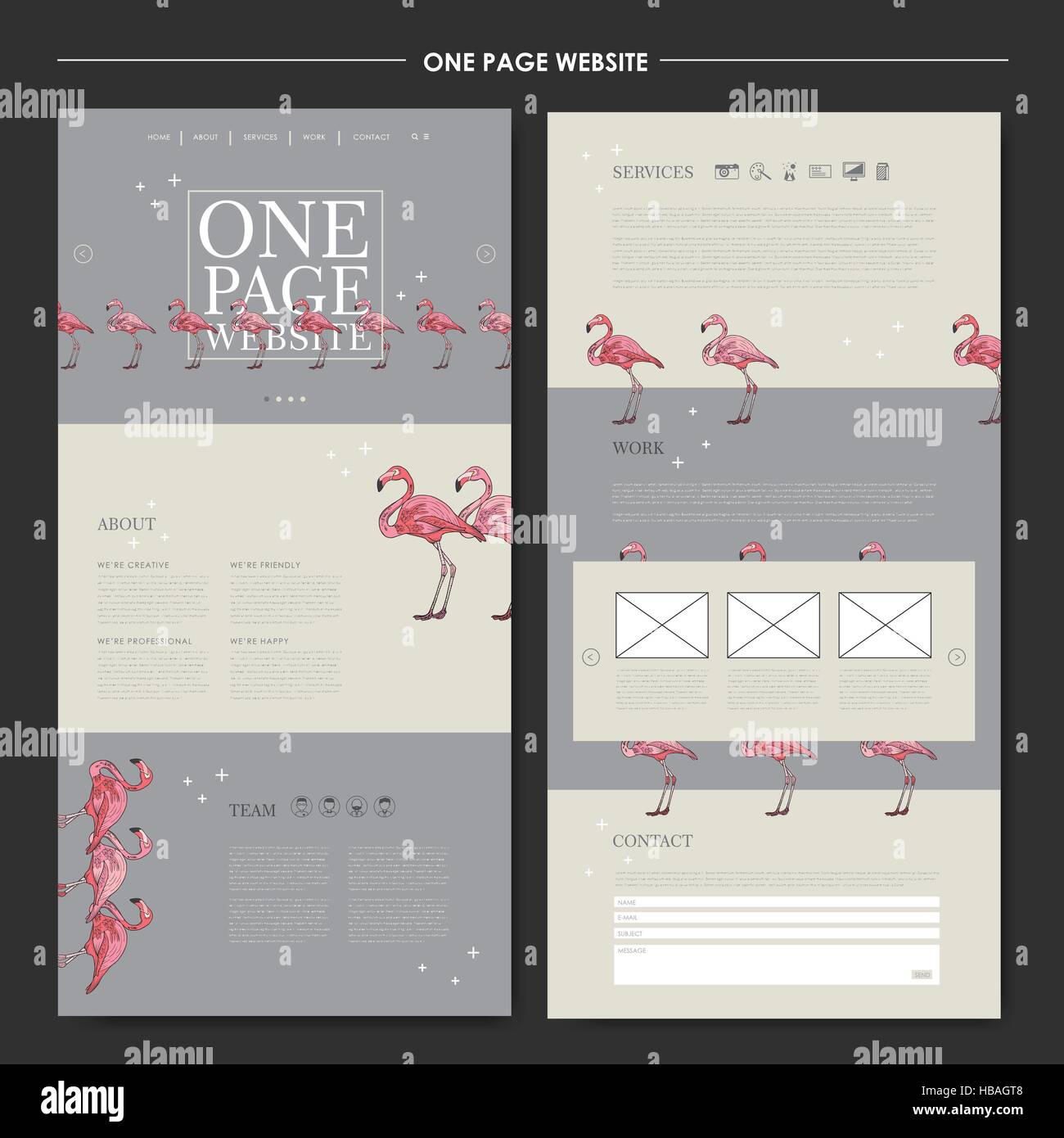 creative one page website design template in flat style with flamingo ...