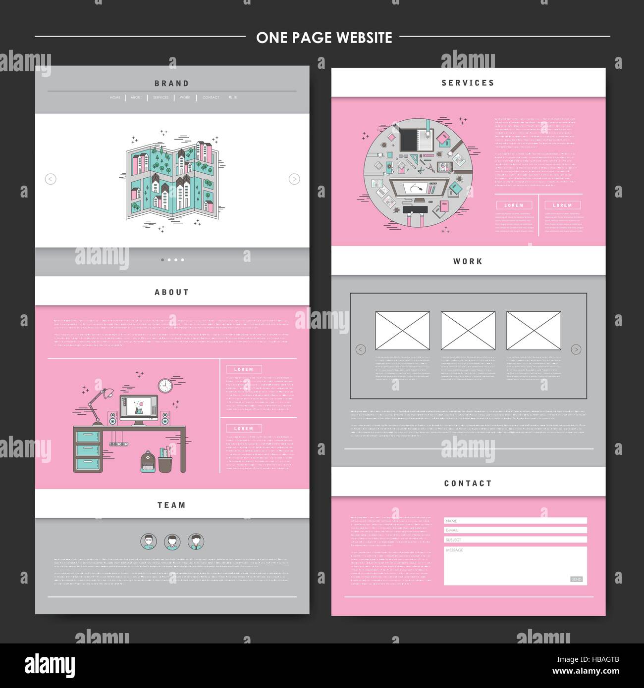 creative one page website design template in flat style Stock Vector ...