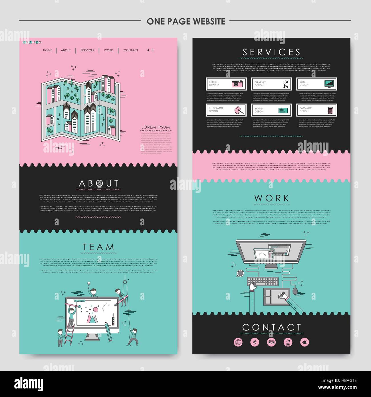 creative one page website design template in flat style Stock Vector ...