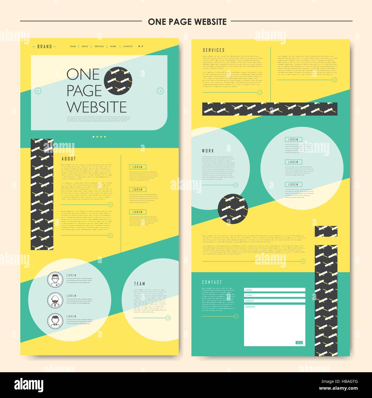 attractive geometric one page website design template in flat style ...