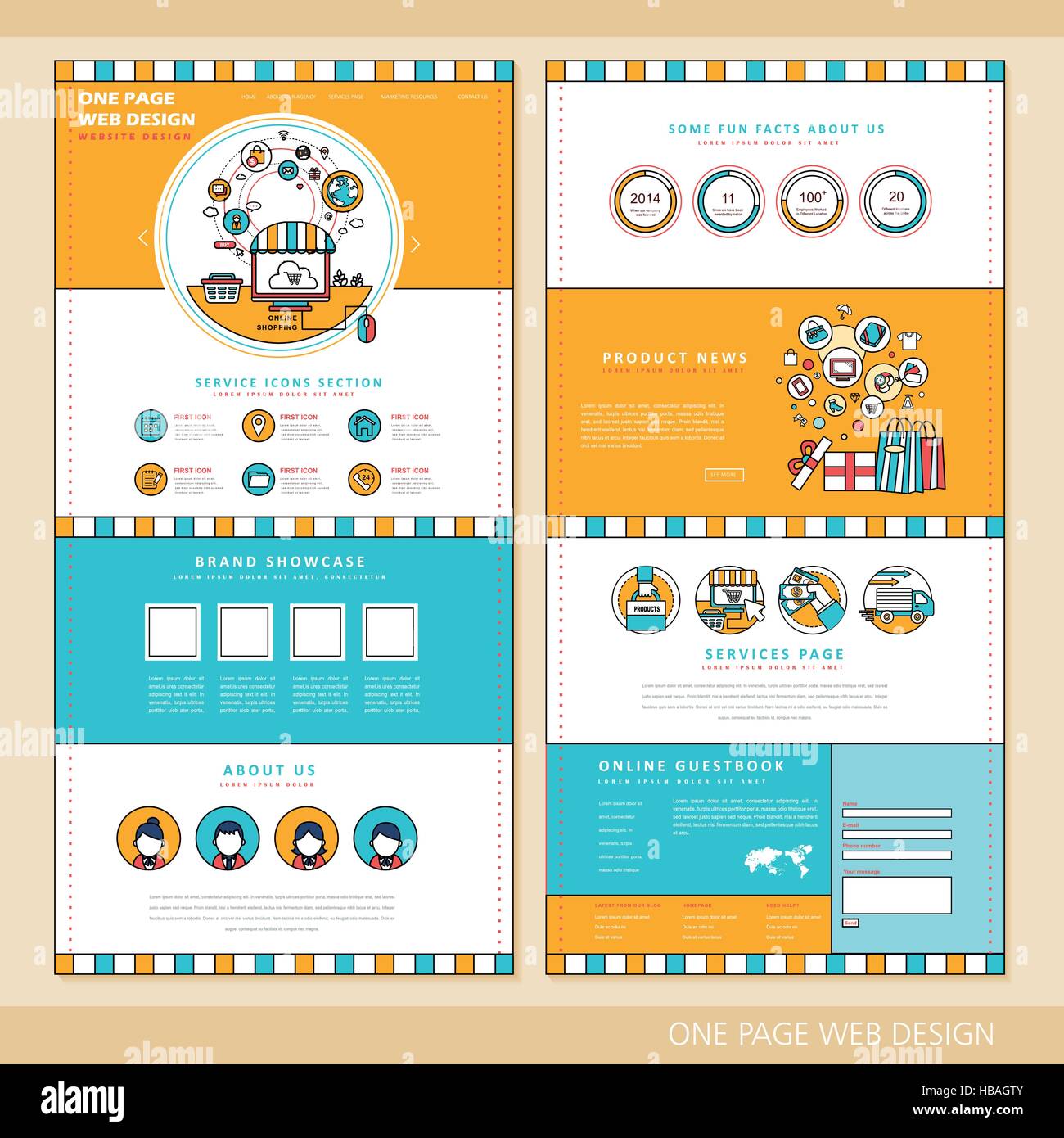 shopping concept one page website design template in flat style Stock ...