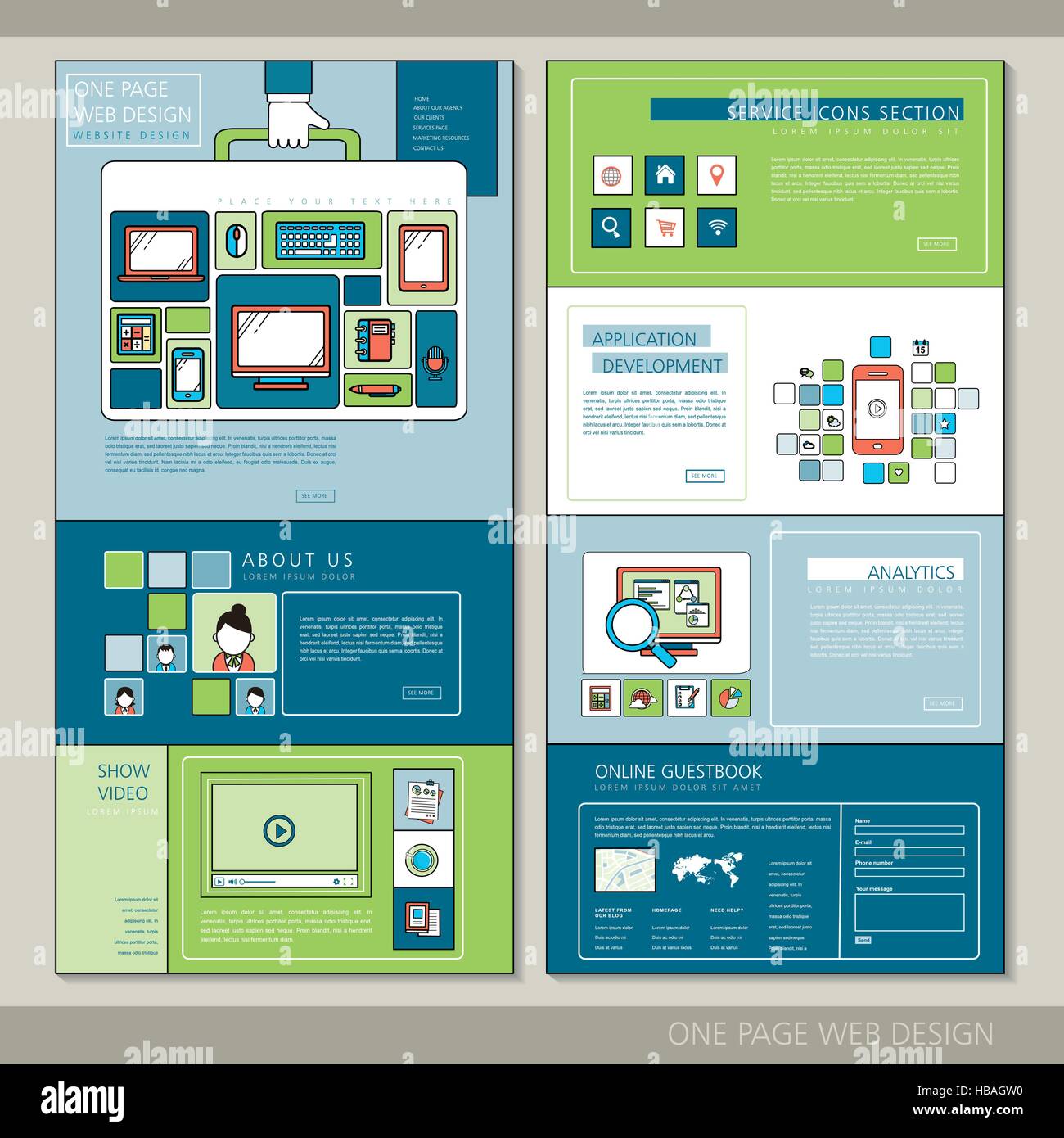 business concept one page website design template in flat style Stock ...