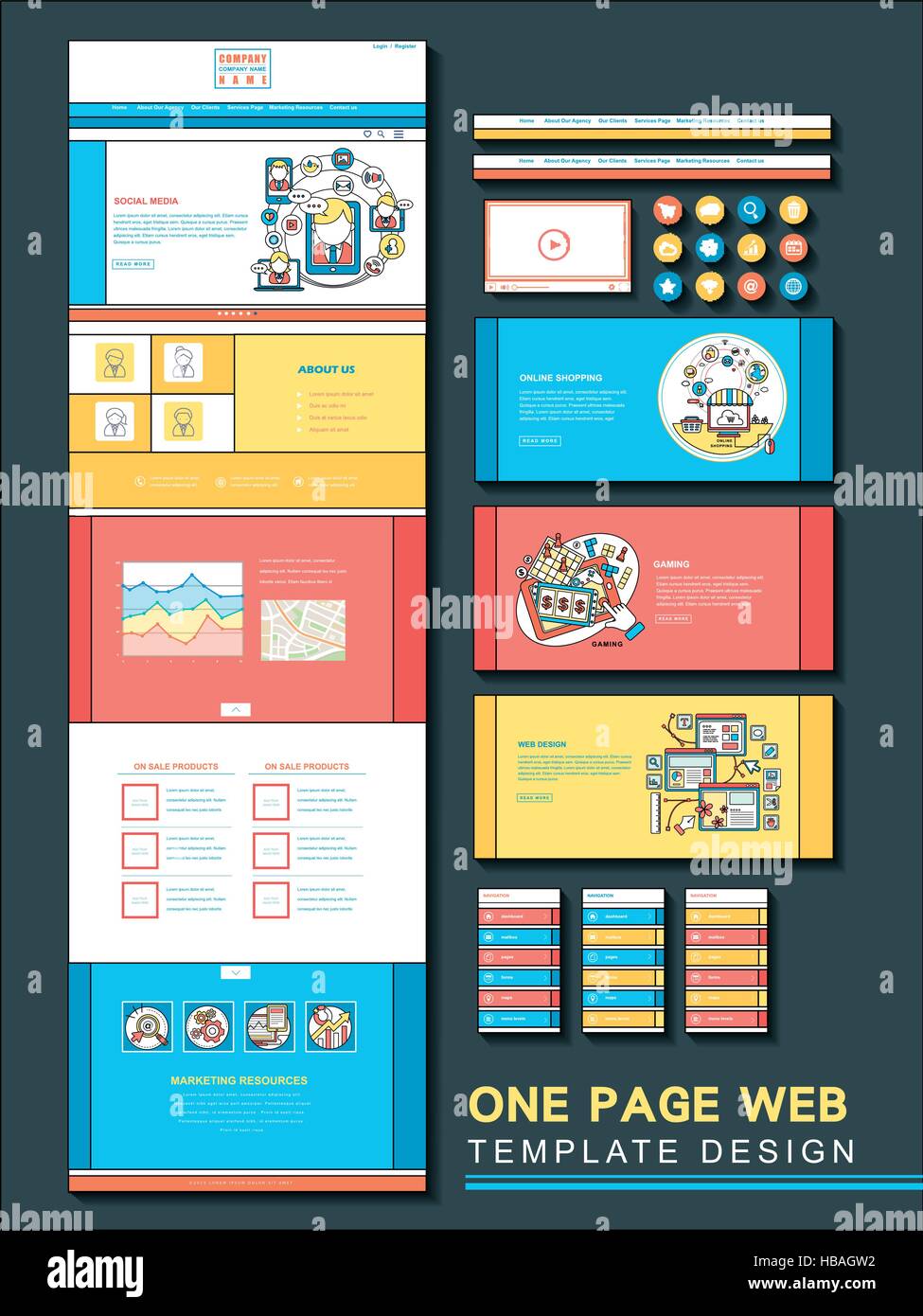 business concept one page website design template in flat style Stock ...